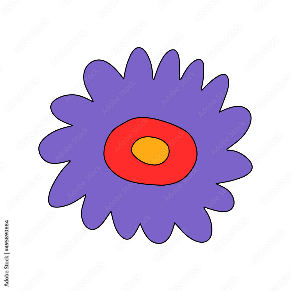 vector vintage rainbow hippie flower.Psychedelic isolated retro plant ...