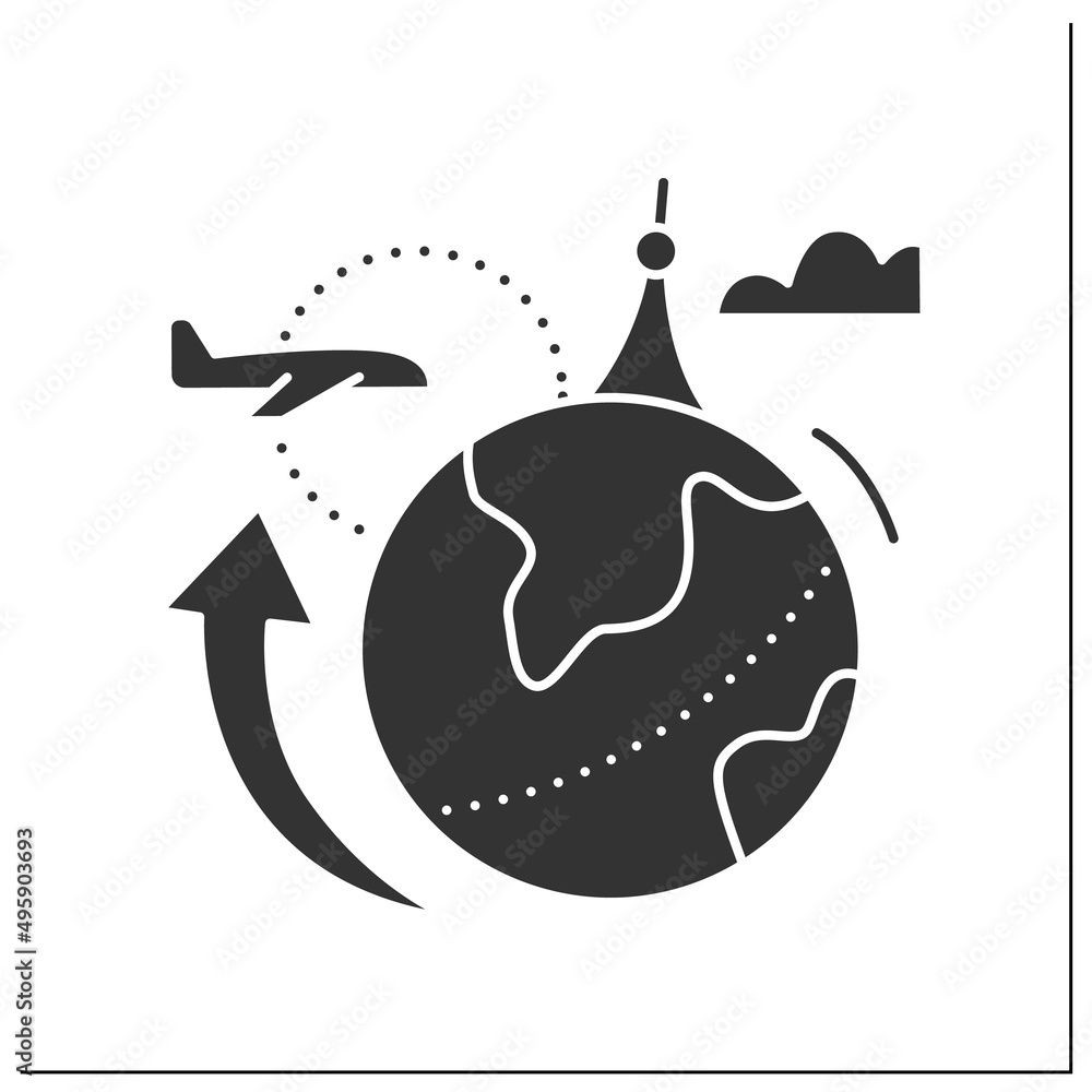 International tourism glyph icon. Travel around the world. World ...