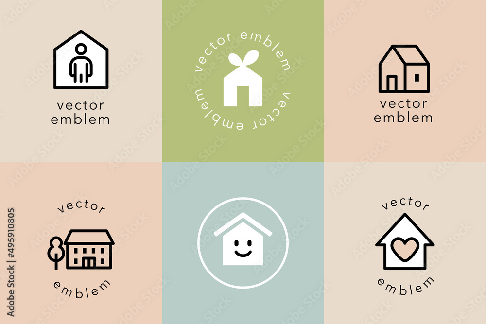 Vector label design template set with house icon Stock Vector | Adobe Stock