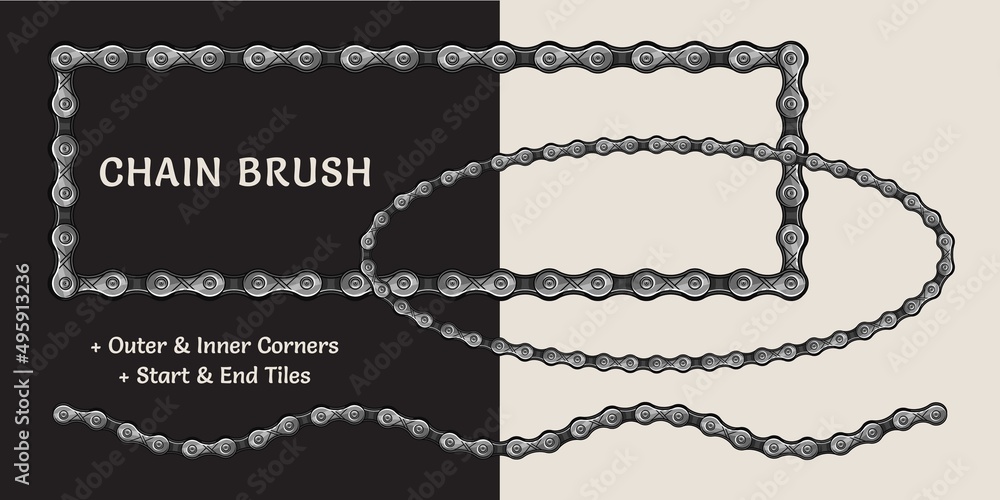 Bike chain pattern brush with corners, end and start tiles. Metallic ...