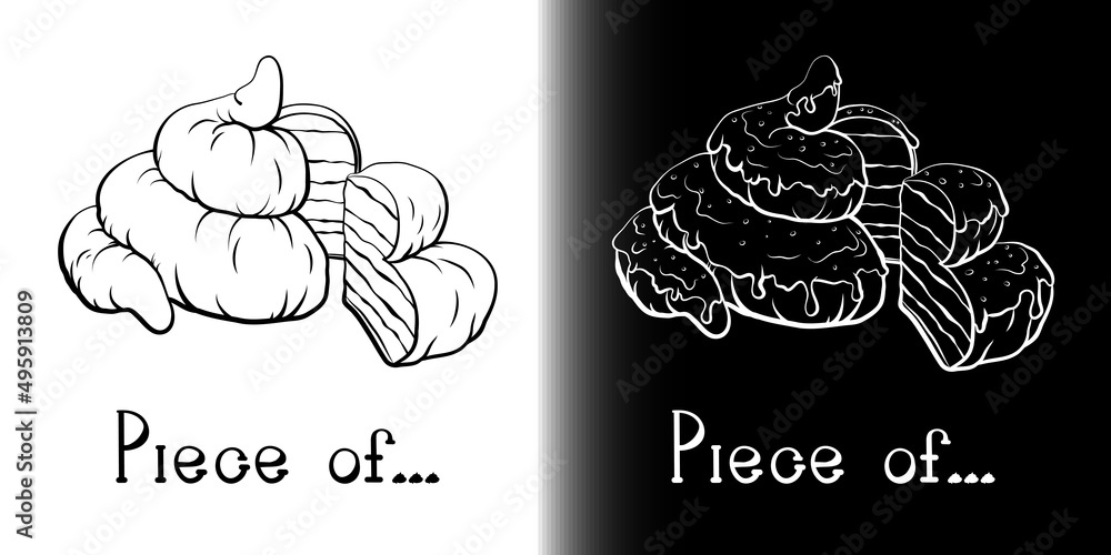 Piece of poo line art. Pile of poo or a cake with a piece of shit or ...