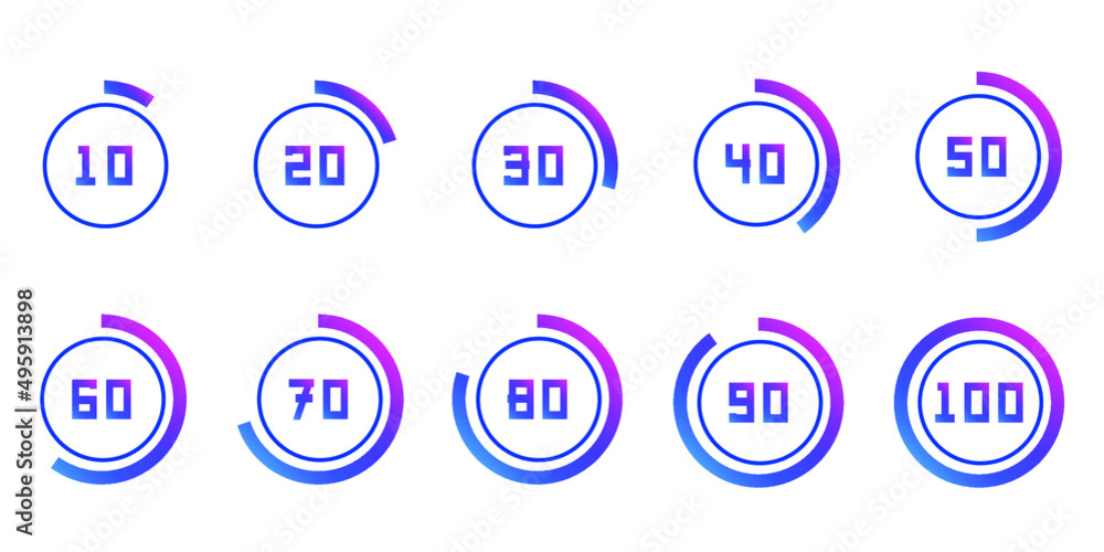 Circles with percentage from ten to hundred. Numbers in circular shapes ...