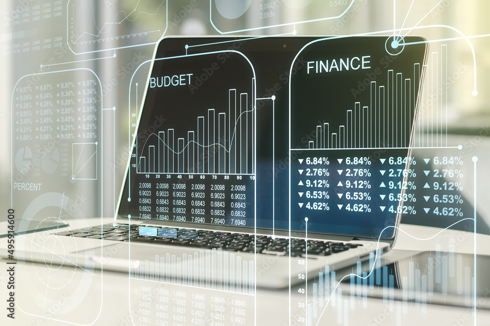 Multi exposure of abstract statistics data hologram interface on ...