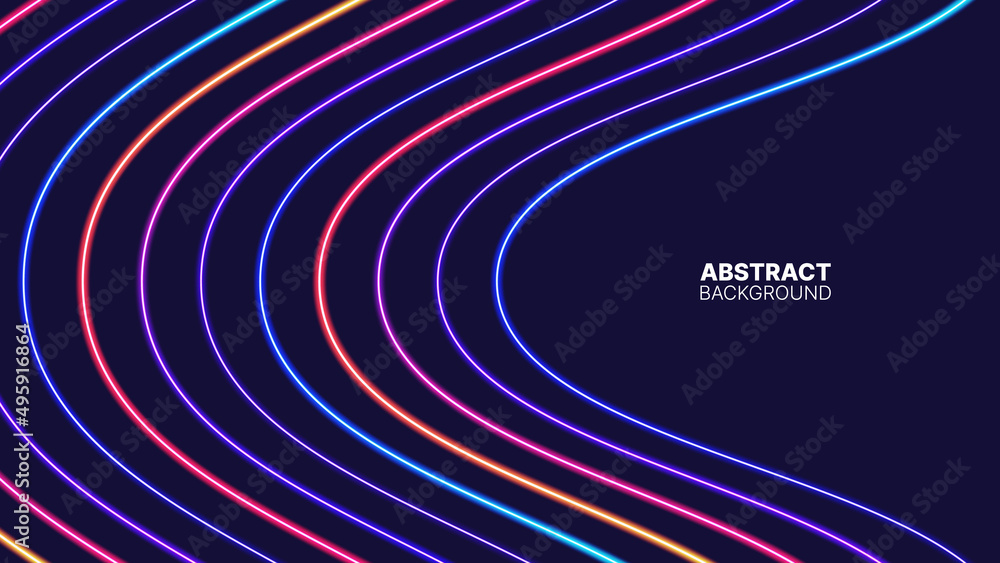 Abstract background. Vector illustration of neon colored glowing wavy ...