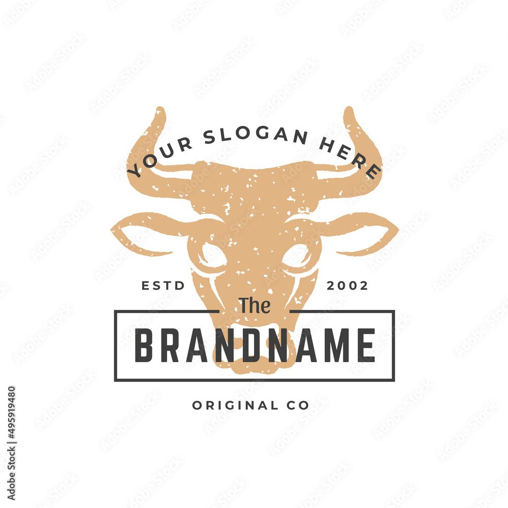 Cow hand drawn logo isolated on white background vector illustration ...