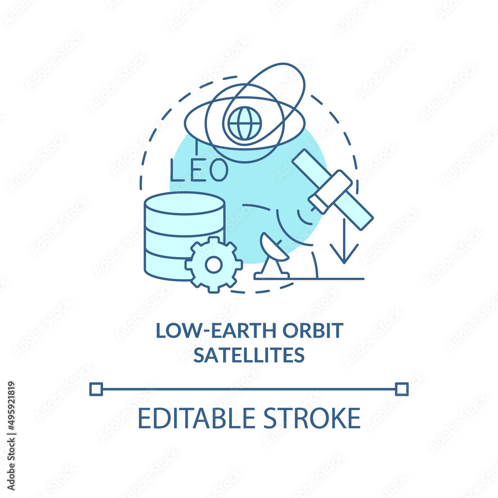 Low Earth Orbit Satellites Turquoise Concept Icon Wireless System Spacetech Trend Abstract