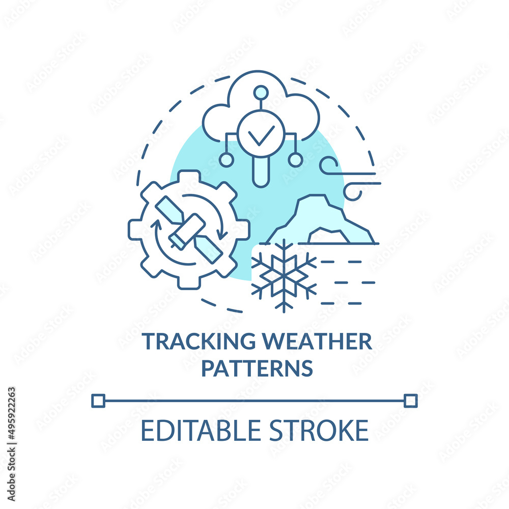 Tracking weather patterns turquoise concept icon. Space technology and ...