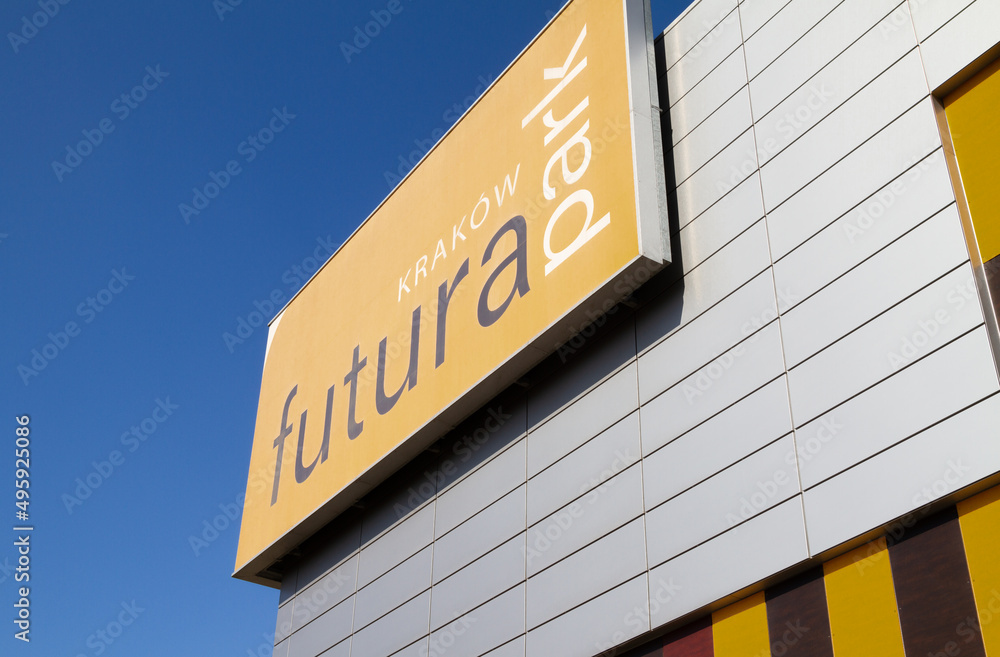 Futura Park large signboard with logo in Factory Kraków. Outlet ...