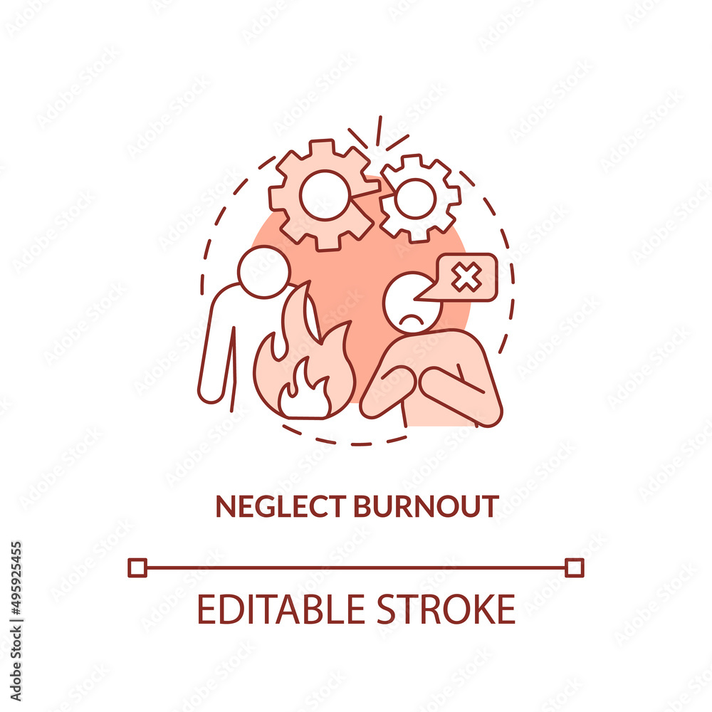 Neglect burnout red concept icon. Feeling incompetent. Type of burnout ...