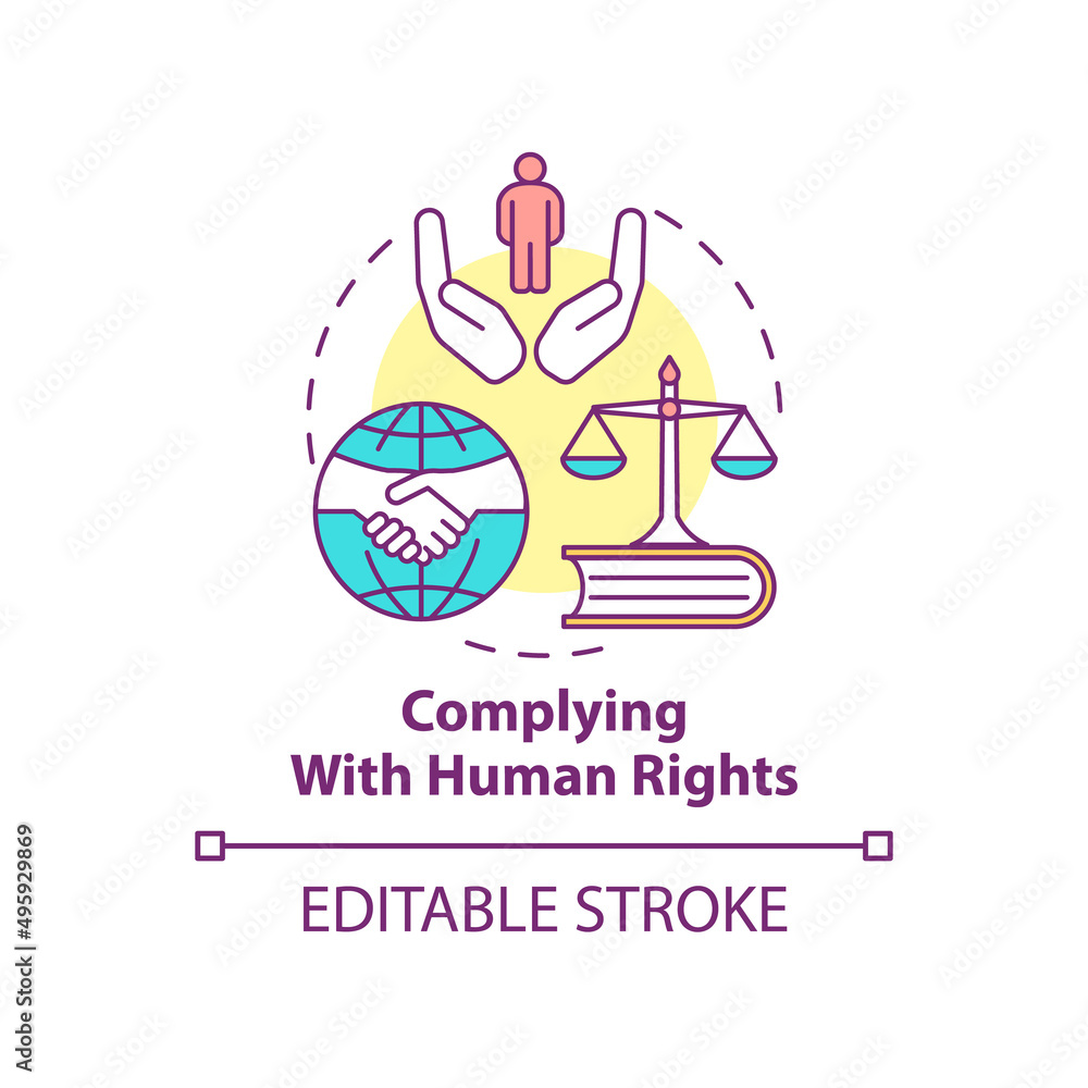 Complying with human rights concept icon. Military conflicts prevention ...