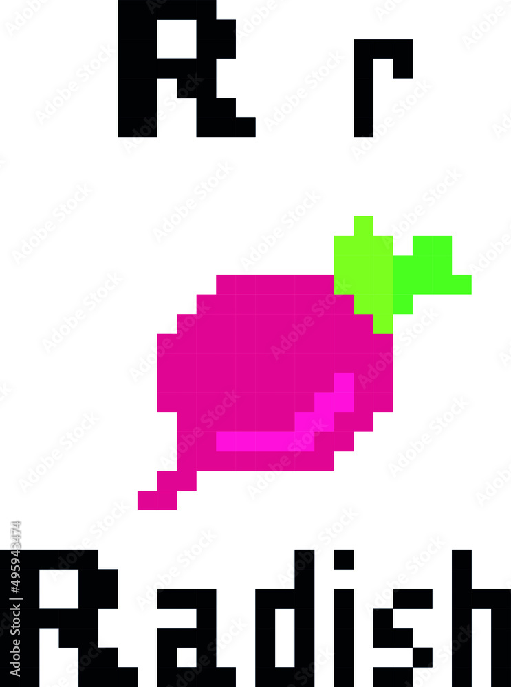 R is for Radish Alphabet pixel art vector illustration. alphabet chart ...