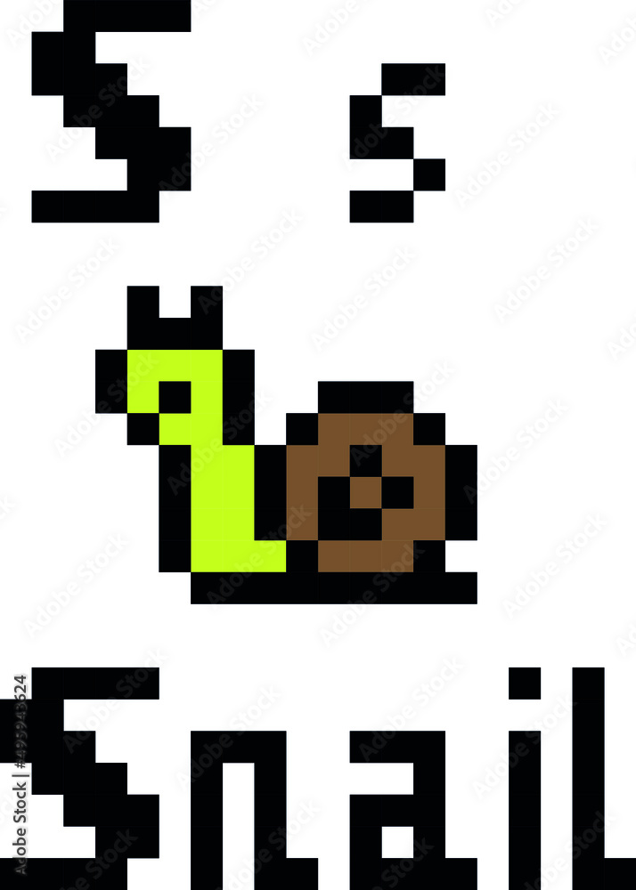 S is for Snail Alphabet pixel art vector illustration. alphabet chart ...