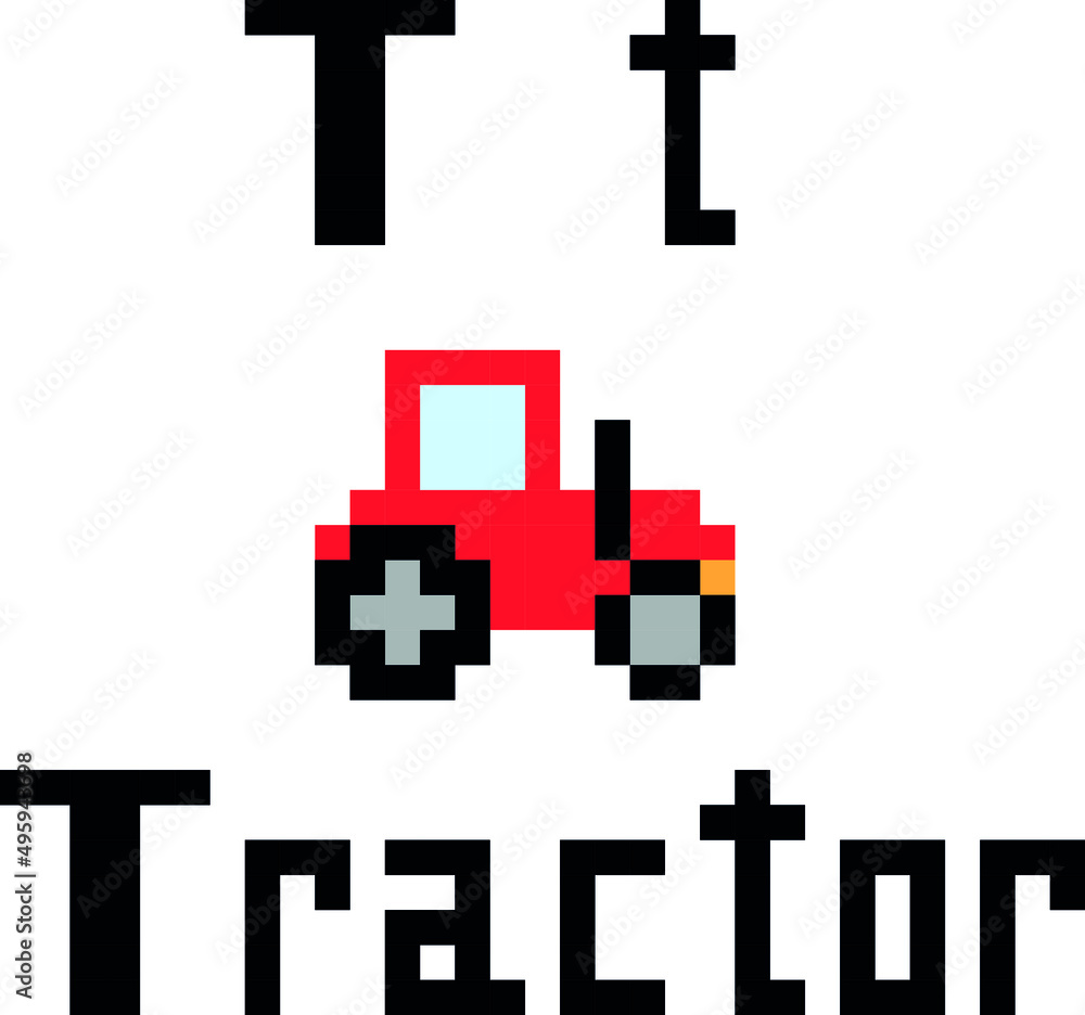 T is for Tractor Alphabet pixel art vector illustration. alphabet chart ...