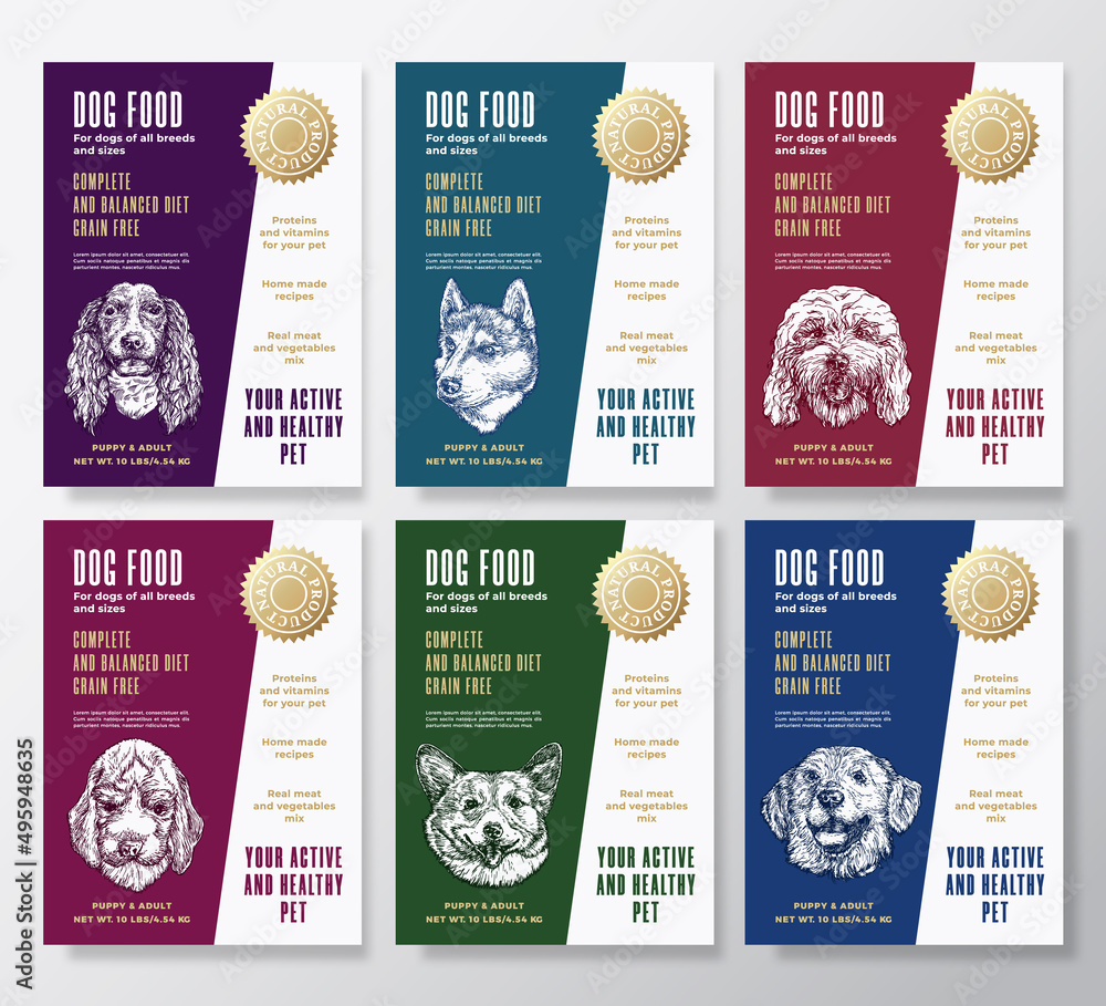 Pet Food Label Templates Set. Abstract Vector Packaging Design Layouts ...