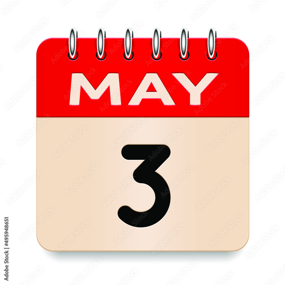 3 day of the month. May. Flip old formal calendar. 3d daily icon. Date ...