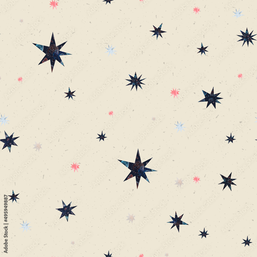 Seamless pattern with stars from a Watercolor texture on a beige ...