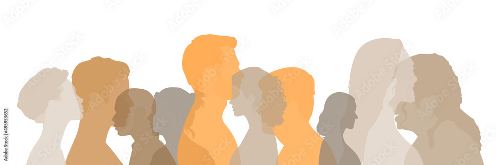 Collage Silhouette of diversity people. Group side silhouette men and ...