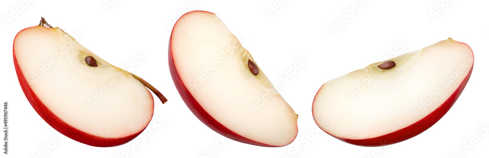 Red apple slice isolated. Set of top view cut apples on white ...