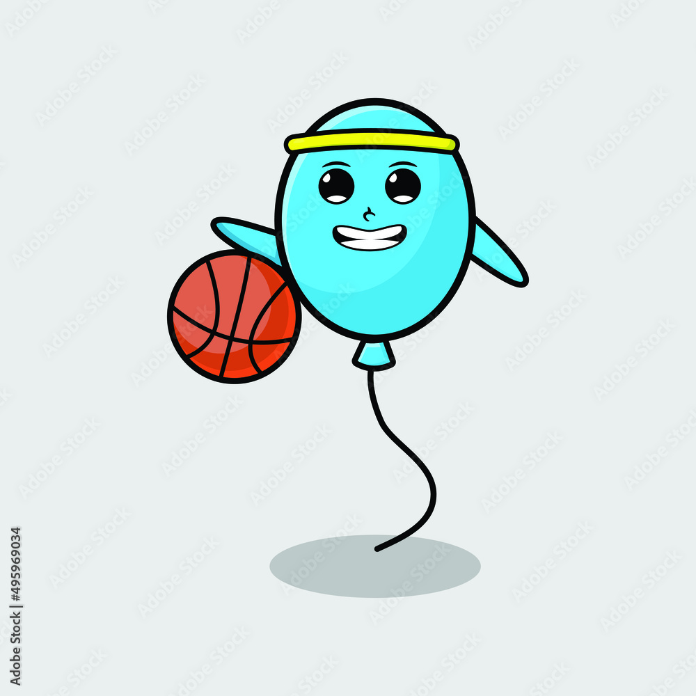 Cute cartoon mascot balloon playing basketball in modern style design ...