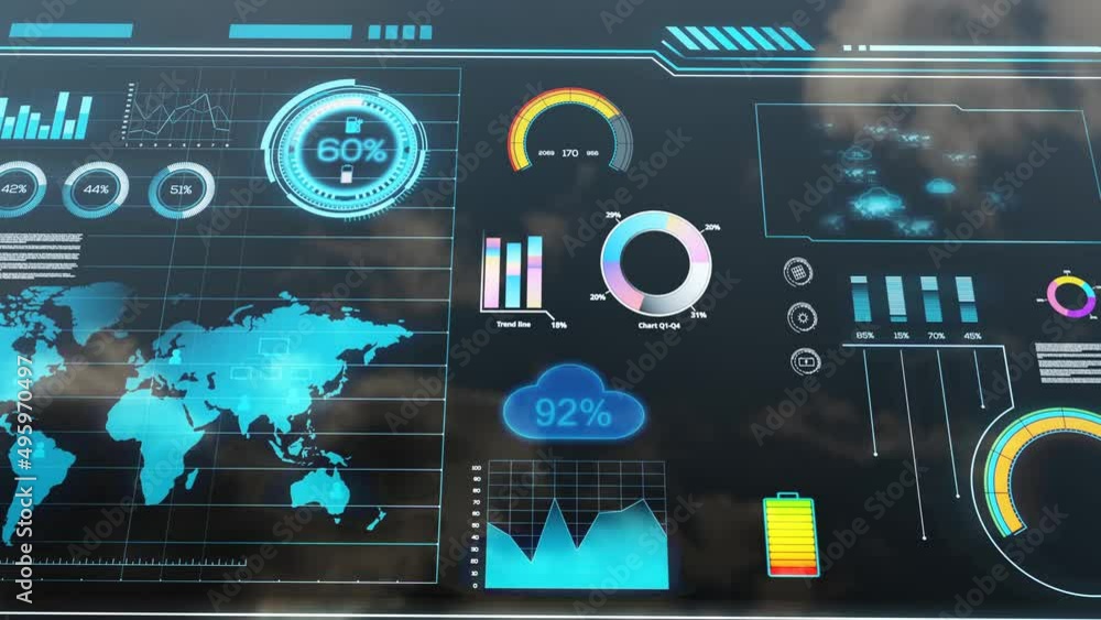 Data chart technology screen with different charts and infographics ...