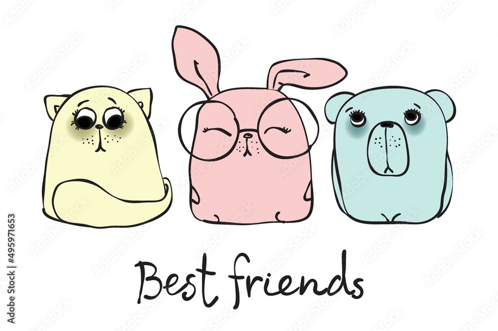 Cute baby animal cartoon hand drawn style for printing, card. Best ...