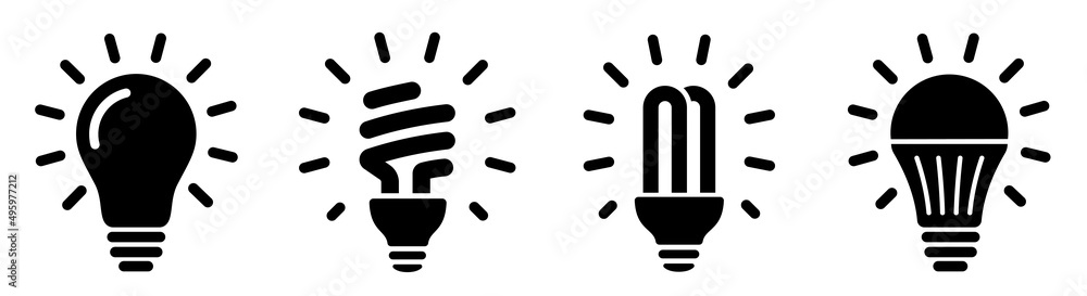 Lamp icon set. Different styles of light bulbs. Light bulb symbol ...