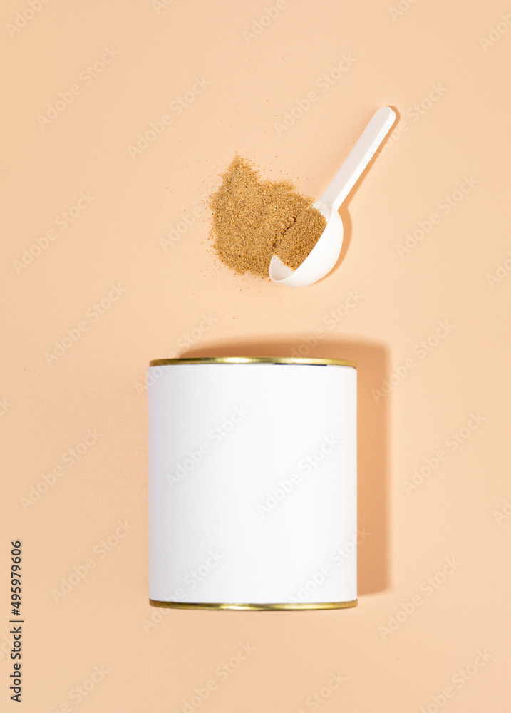 Mixture of biologically active additives. White can of dietary fiber ...