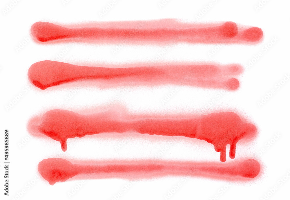 Red spray stain paint frame lines isolated on white background and ...