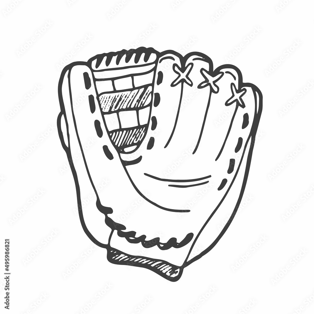 Hand drawn doodle sketch of baseball glove. Cartoon style drawing, for ...