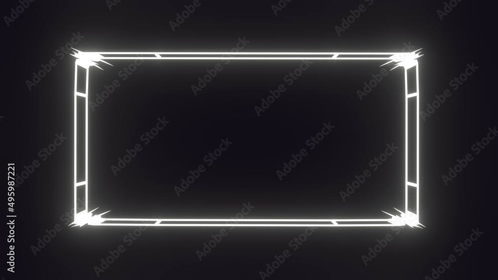 White cyber frame with energy beams template. Techno dark 3d render ...