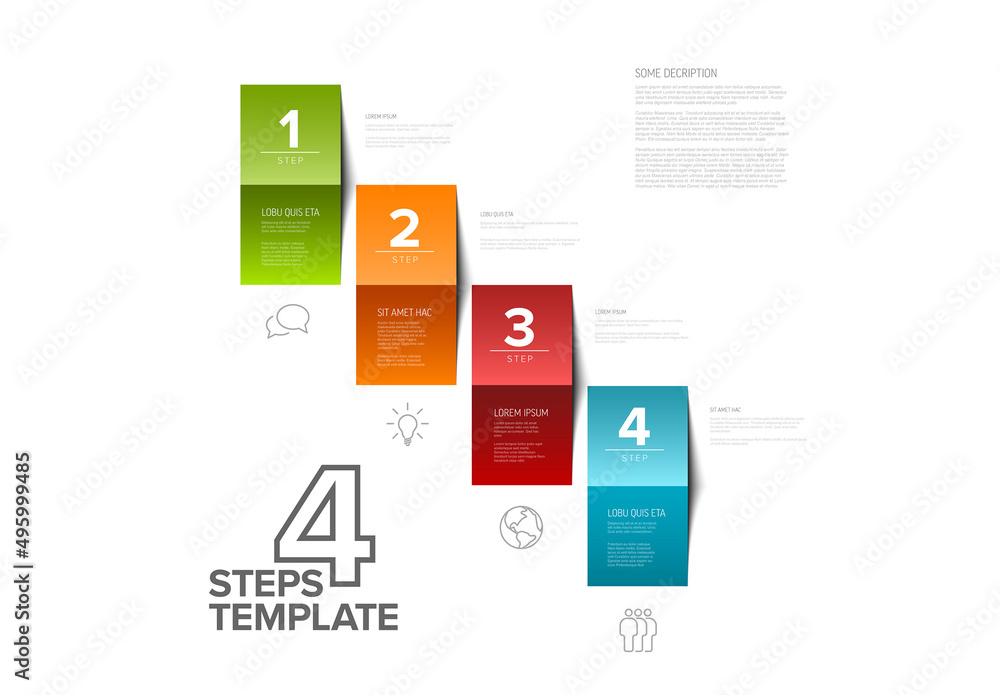 Four Simple Colorful Folded Paper Steps Process Infographic Layout on ...