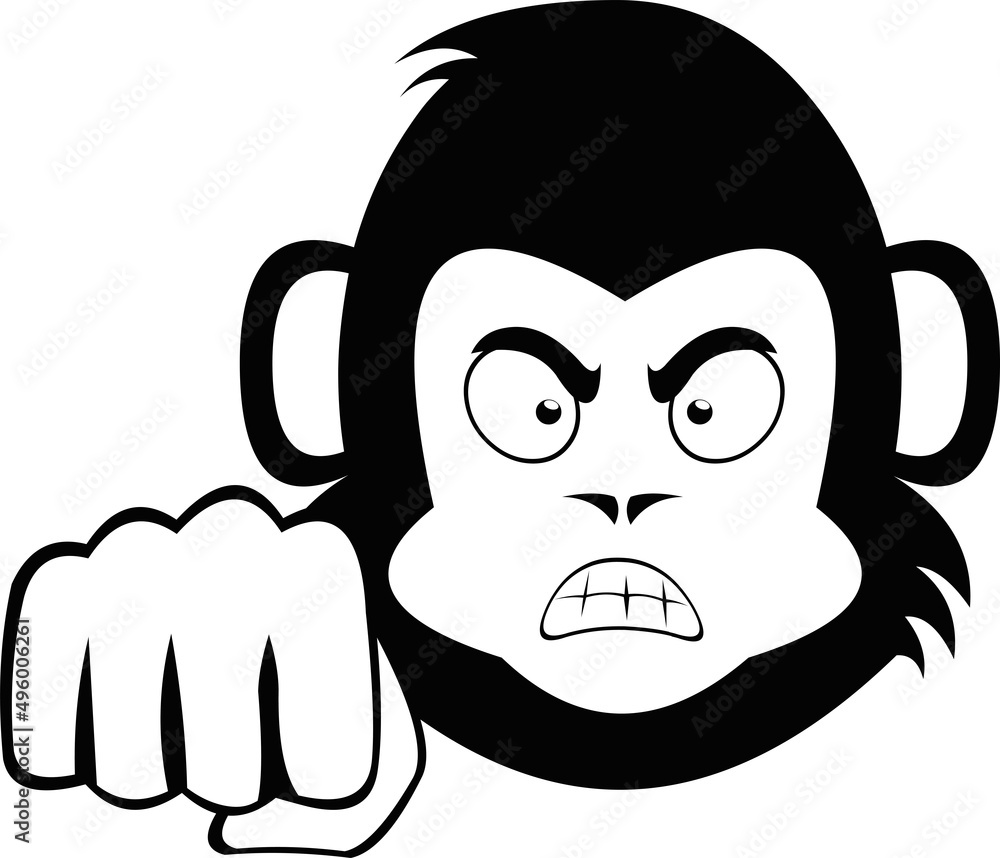 Vector illustration of the face of a cartoon monkey or gorilla with an ...