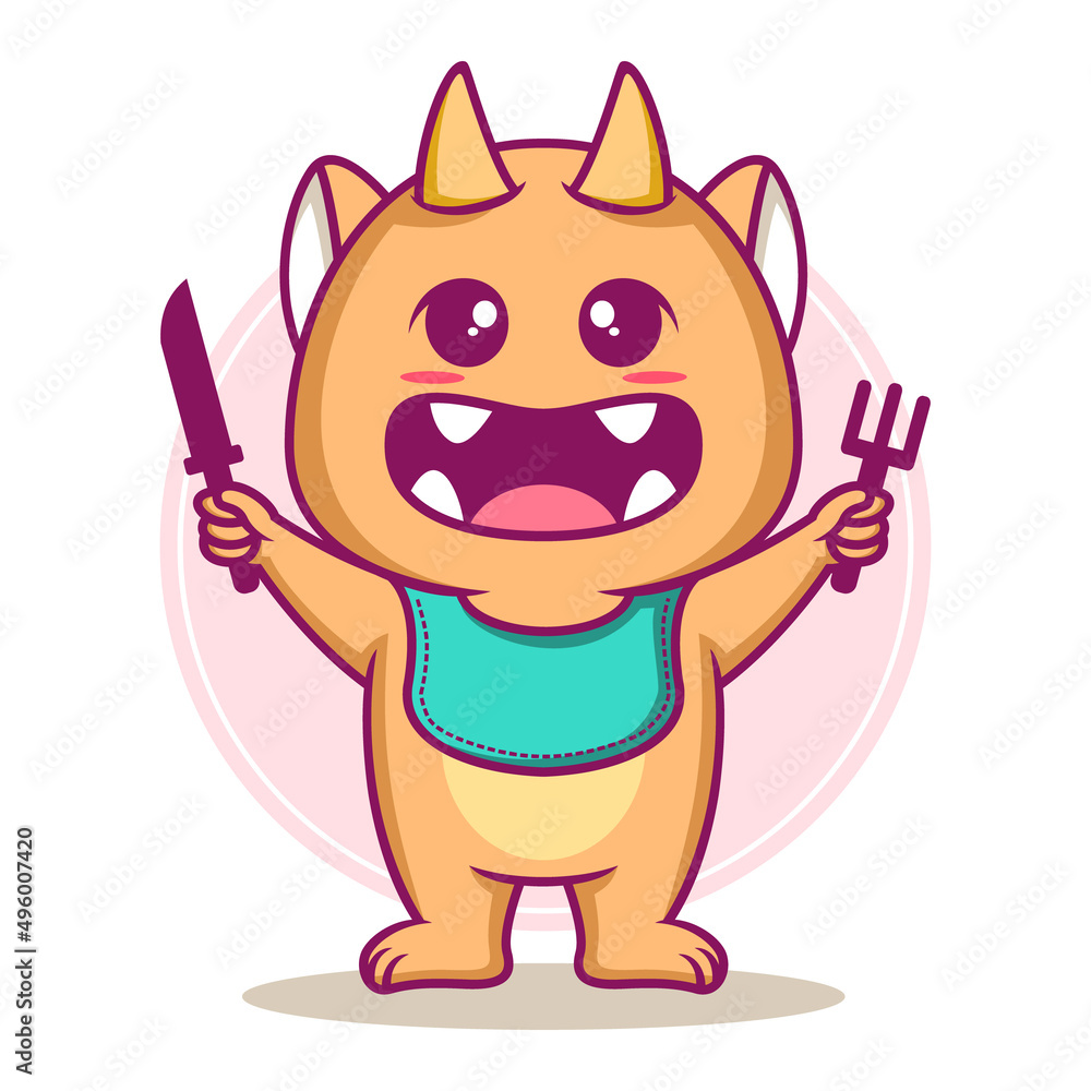 Cute monster ready to eat cartoon vector illustration Stock Vector ...