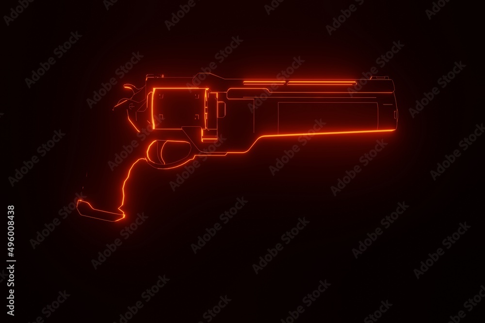 Pistol with a red glow. Concept of using weapons, fighting with a gun ...