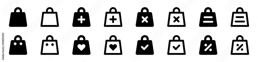 Shopping bag icon set isolated on white background. Stock Vector ...