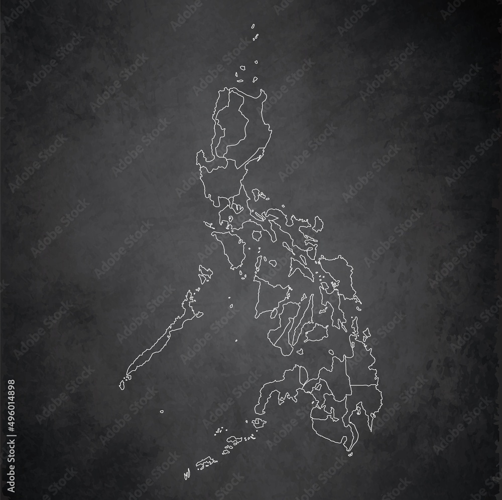 Philippines map, separates regions, design card blackboard, chalkboard ...