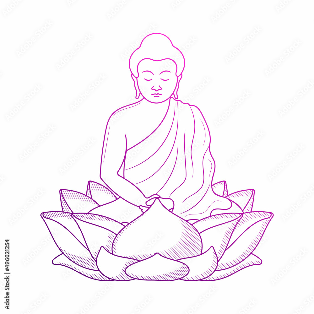 Buddha Sitting On Lotus Drawing