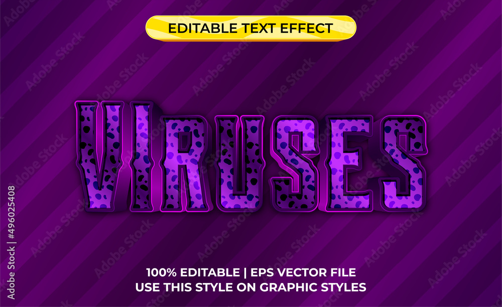 viruses 3d text effect with scary purple theme. typography template for ...