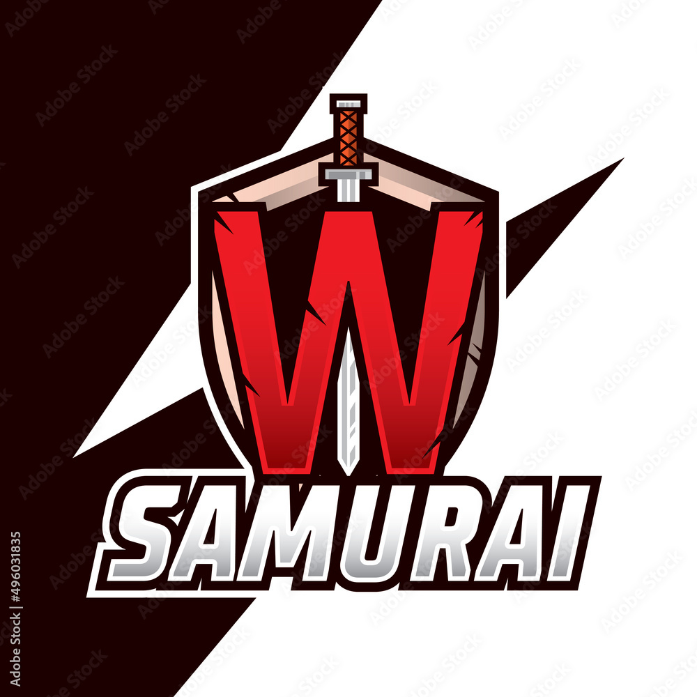 Sword with letter W Esport logo illustration, Shield and swords badge ...