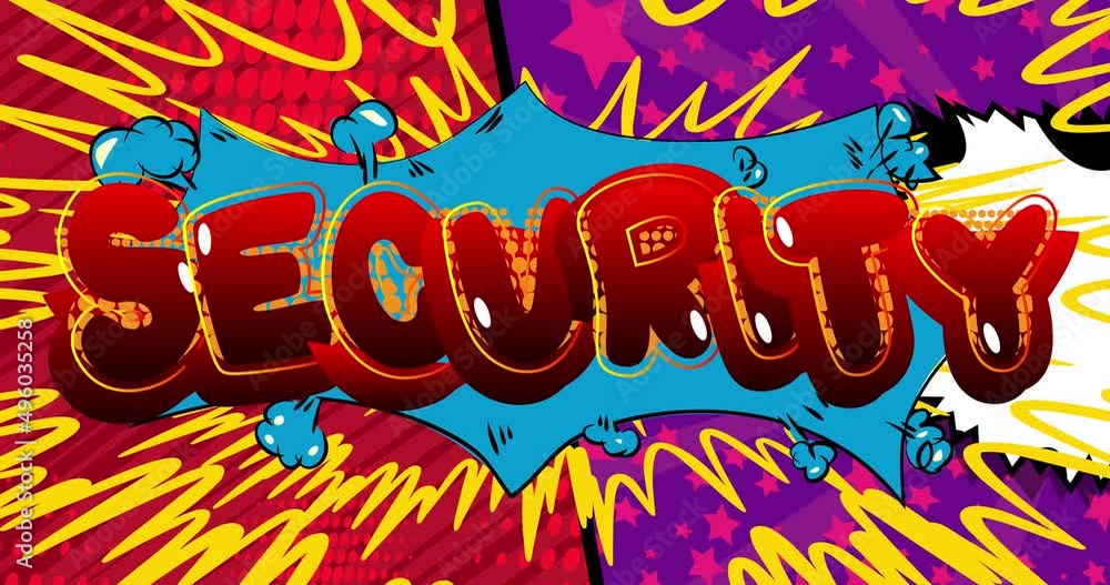 Security. Motion poster. 4k animated Comic book word text moving on ...