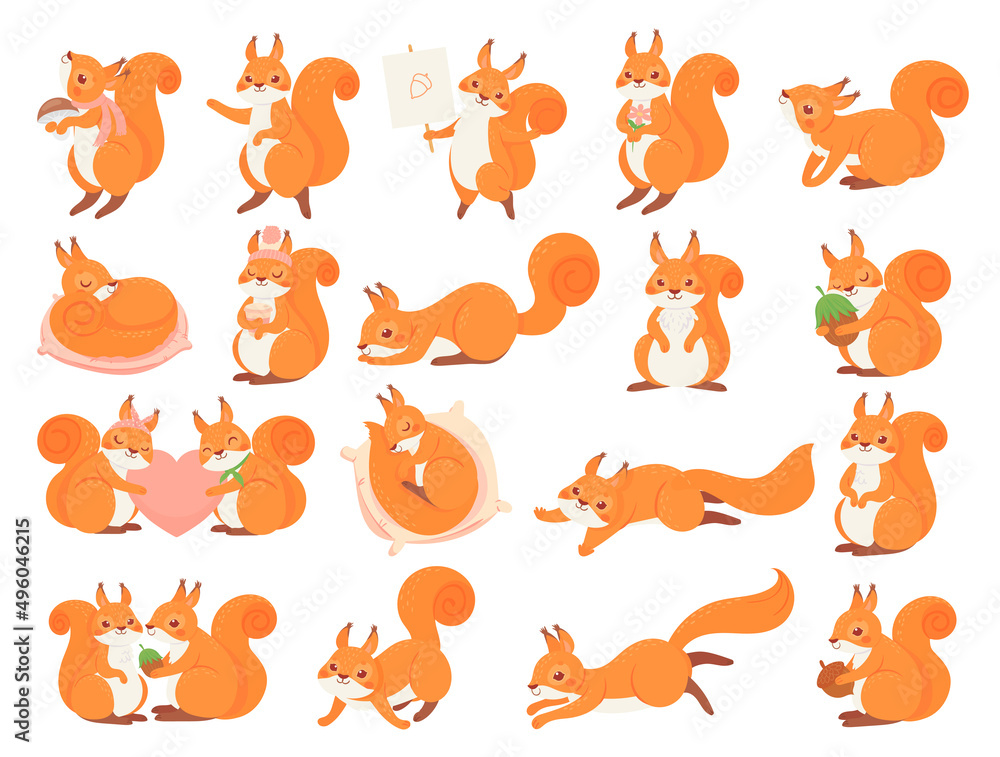 Cartoon squirrel collection poses, happy and love Stock Vector | Adobe ...