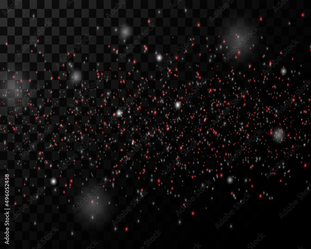 Red glitter background, falling particles on transparent background ...