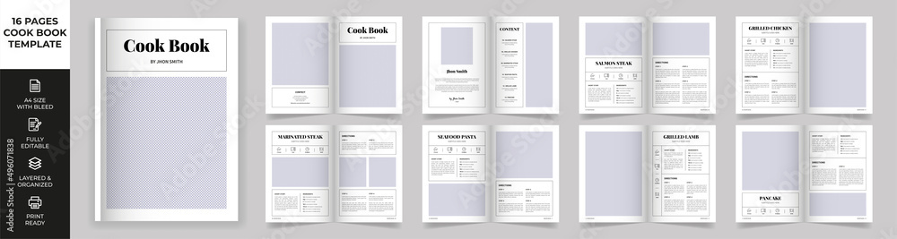 Cookbook Layout Template with Black Accents, Simple style and modern ...