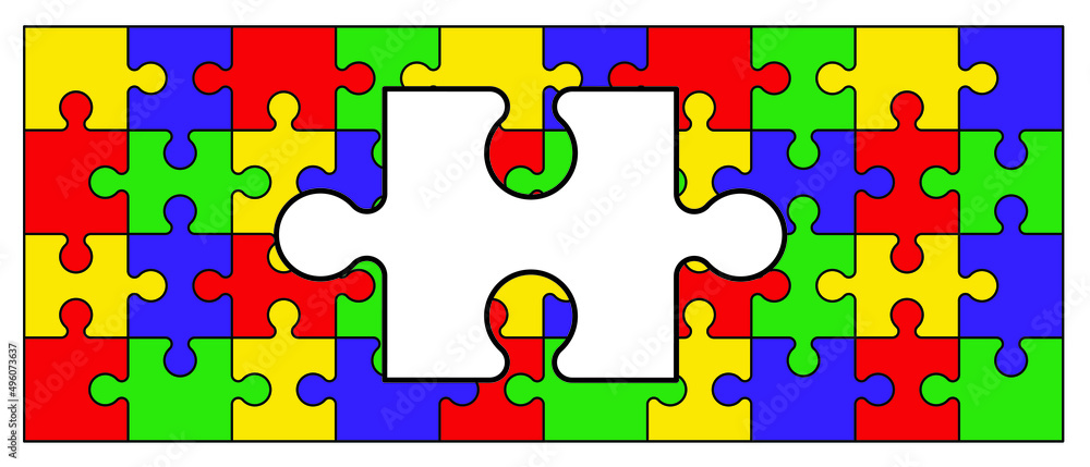 Cartoon autism ribbon. Vector world awareness day. Jigsaw line pattern ...