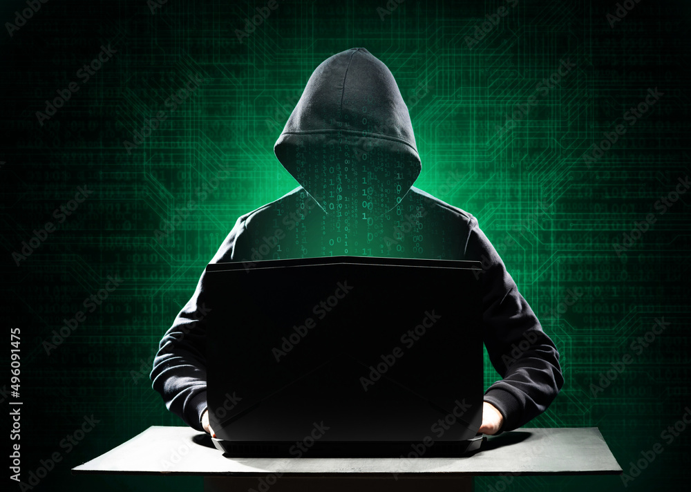 Computer Hacker in Hoodie. Obscured Dark Face. Hacker Attack, Virus ...