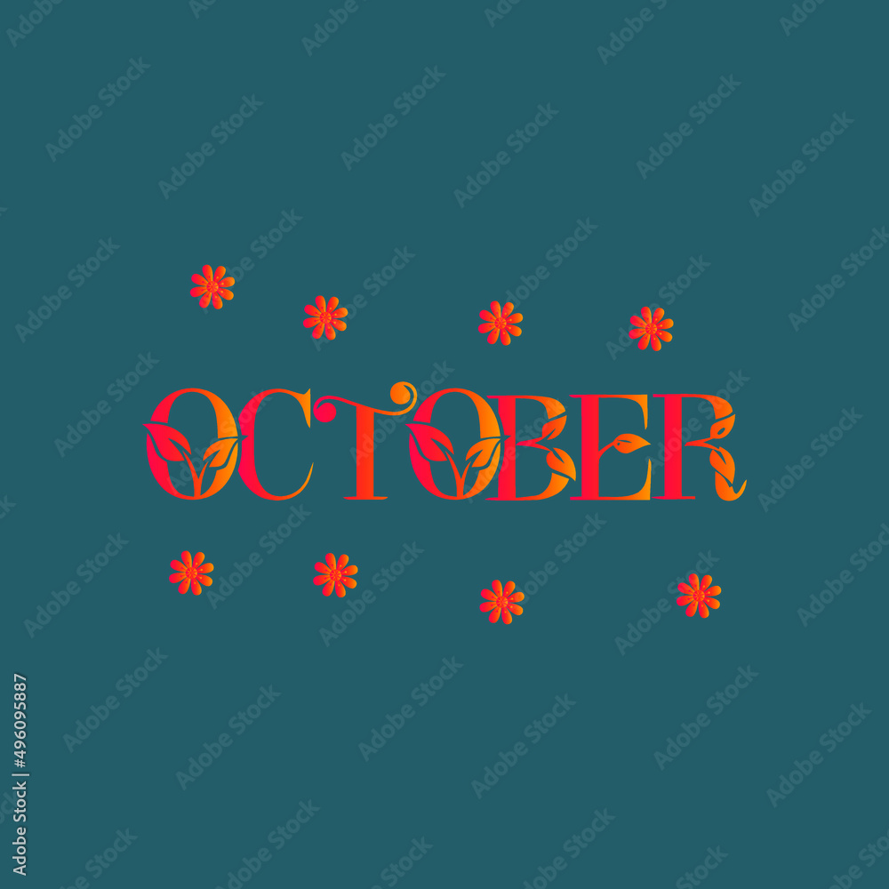 October month name. Vector illustration for poster, card, calendar ...
