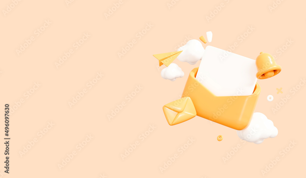3D Subscribe to newsletter with letter in envelope. Email marketing ...
