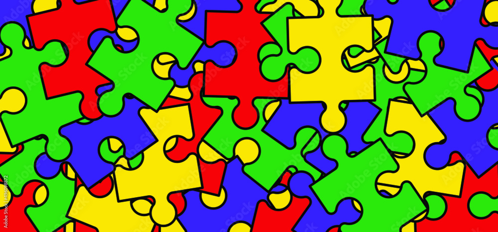 Cartoon autism ribbon. Vector world awareness day. Puzzle line pattern ...