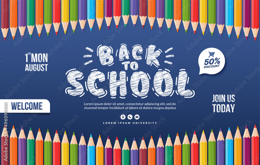 Welcome back to school background with colorful pencils, Concept of ...