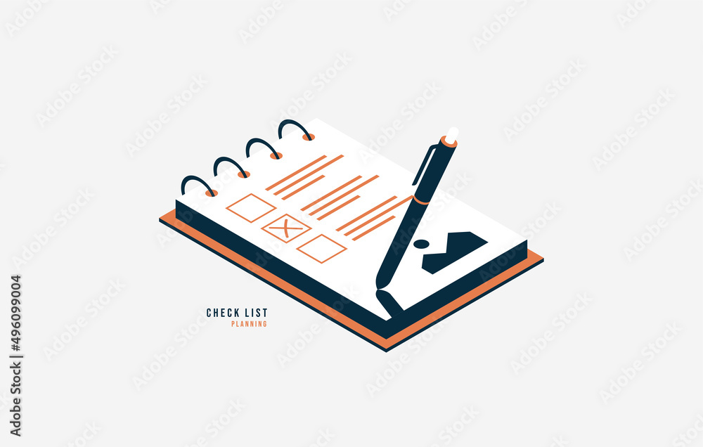 Check list paper with pencil on clipboard isometric design. Completed ...